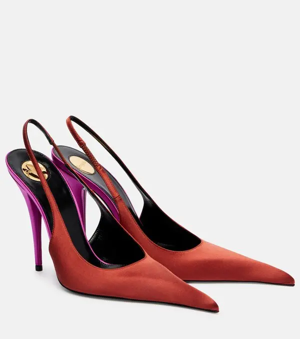 Saint Laurent Deroche Crêpe Satin Slingback Pumps - Red