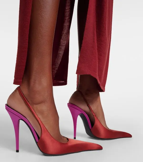 Saint Laurent Deroche Crêpe Satin Slingback Pumps - Red