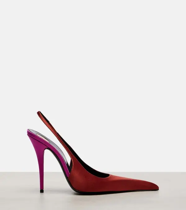 Saint Laurent Deroche Crêpe Satin Slingback Pumps - Red