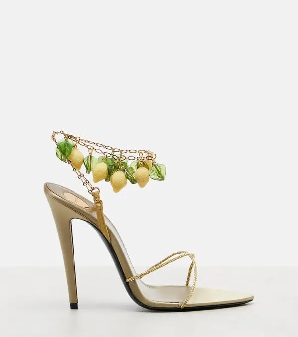 Saint Laurent Mon Chéri Embellished Suede Sandals