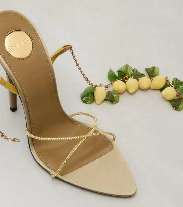 Saint Laurent Mon Chéri Embellished Suede Sandals