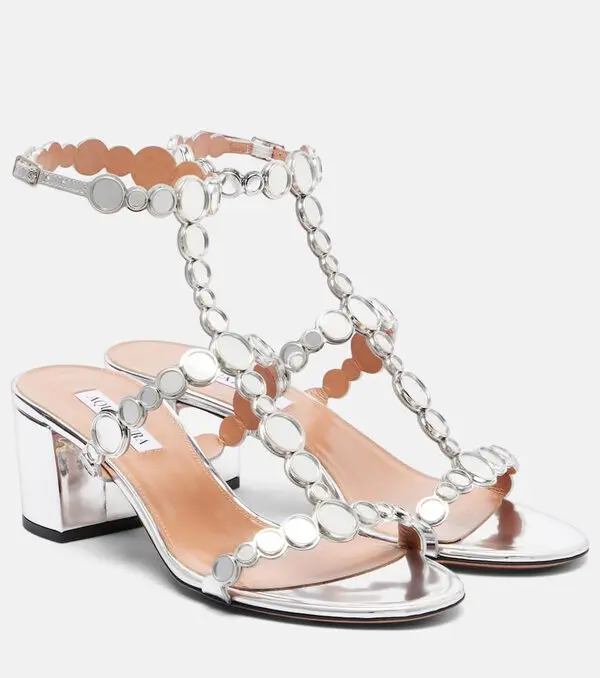 AQUAZZURA Afterglow 50 Leather Sandals - Silver