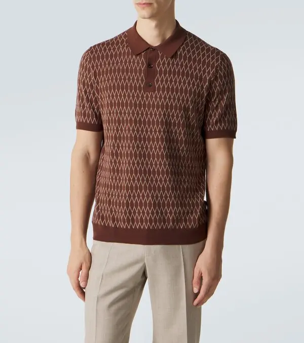 SLOWEAR Cotton Jacquard Polo Shirt - Brown