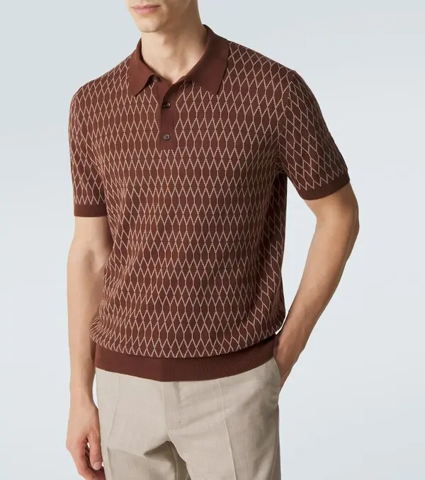 SLOWEAR Cotton Jacquard Polo Shirt - Brown