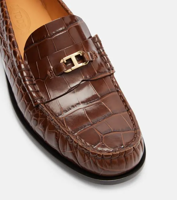 TOD'S T Timeless Croc-effect Leather Loafers