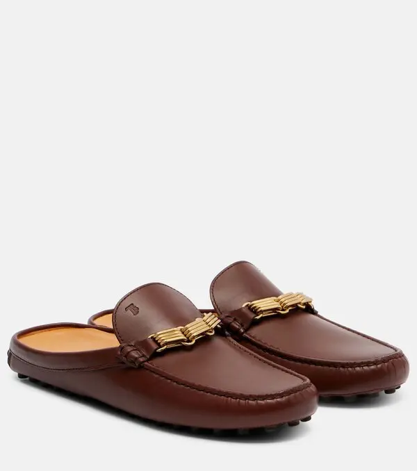 TOD'S Chain-detail Leather Mules - Brown