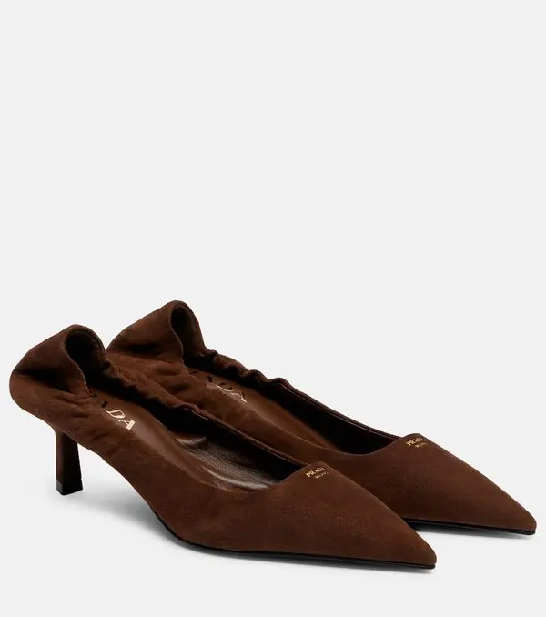 Prada 55 Logo Suede Pumps