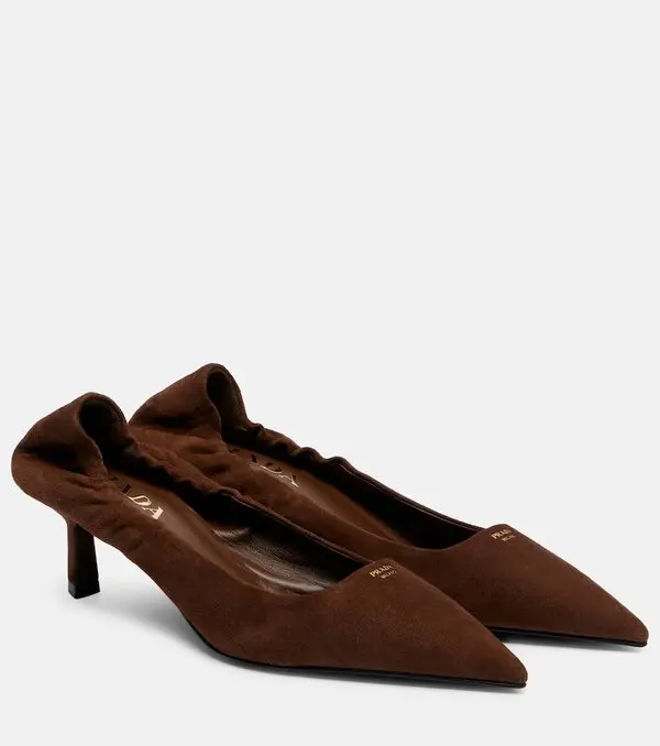 Prada Logo Suede Pumps - Brown