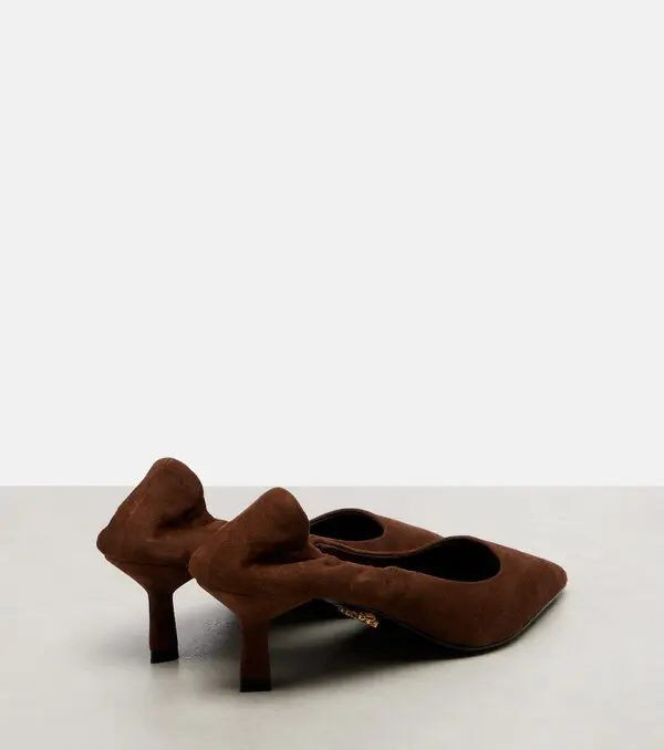 Prada Logo Suede Pumps - Brown