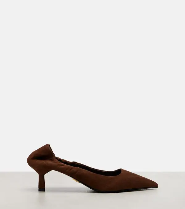 Prada Logo Suede Pumps - Brown