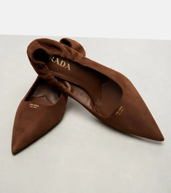 Prada Logo Suede Pumps - Brown