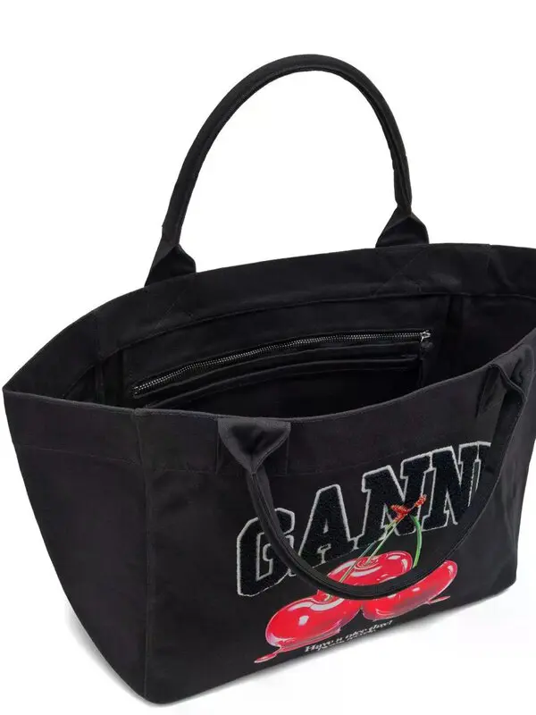 GANNI Cherry Print Medium Tote Bag - Black