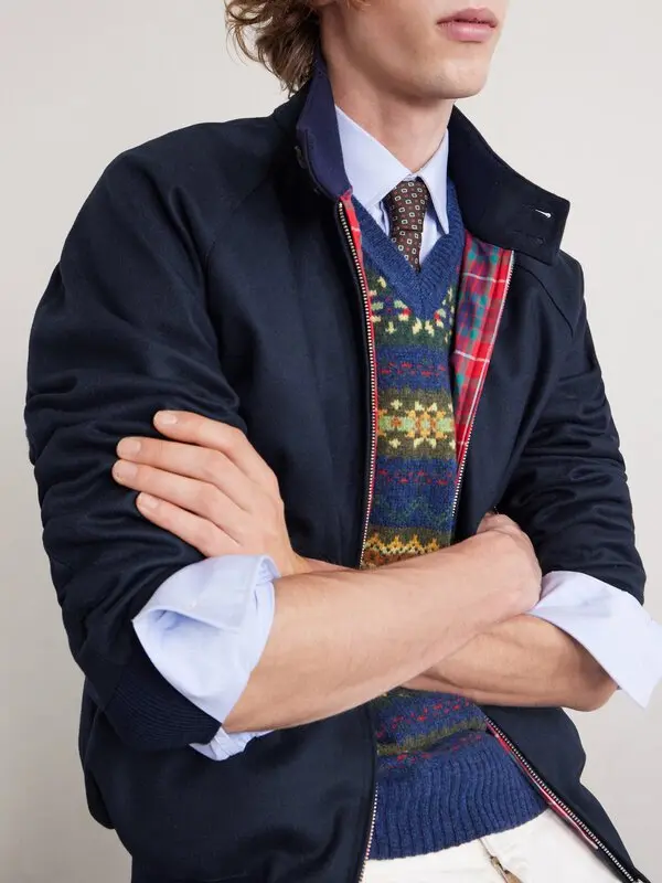 BARACUTA G9 Melton Virgin Wool-blend Harrington Jacket - Blue