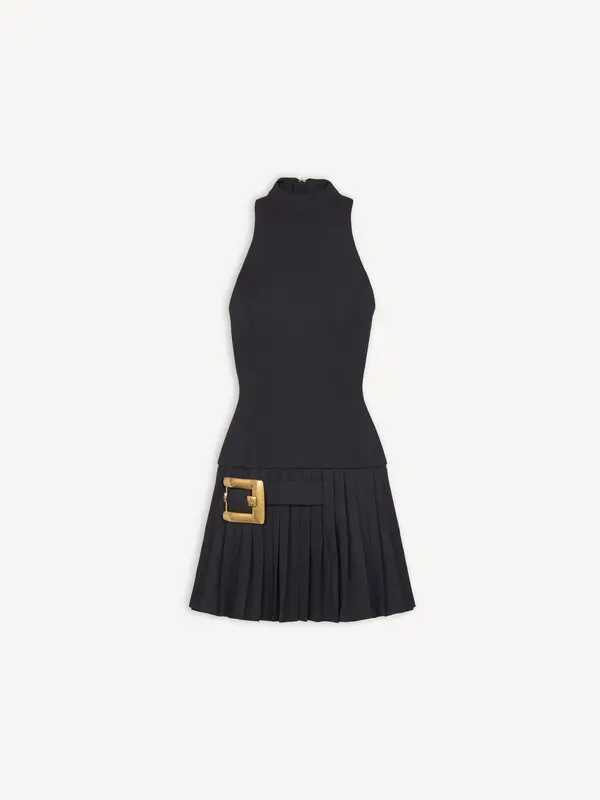 Balmain Flared Grain De Poudre Dress With Belt Detail - Black