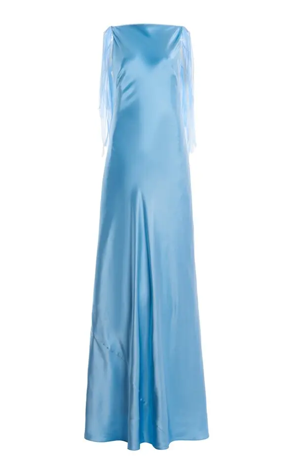 Christopher Esber Lattice Lace Detailed Silk Maxi Dress - Blue