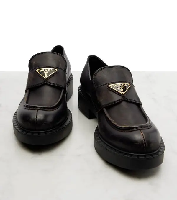 Prada Leather Penny Loafers - Black
