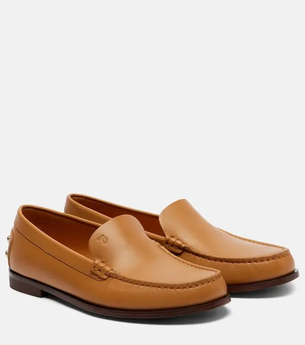 TOD'S Studded Leather Loafers - Brown