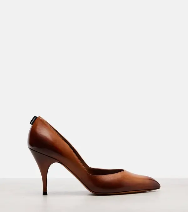 Miu Miu 85" Leather Pointed Toe Pumps - Brown