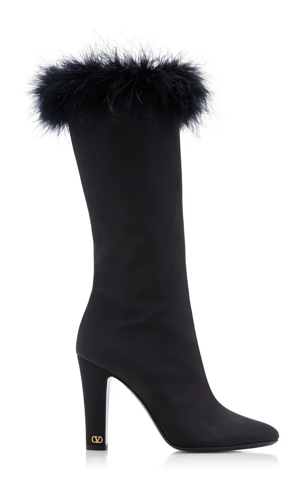 Valentino Garavani Hotty Feather-trimmed Heeled Boots - Black