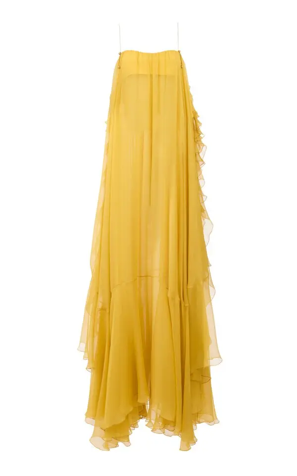 Chloé Organic Silk Mousseline Maxi Dress - Yellow