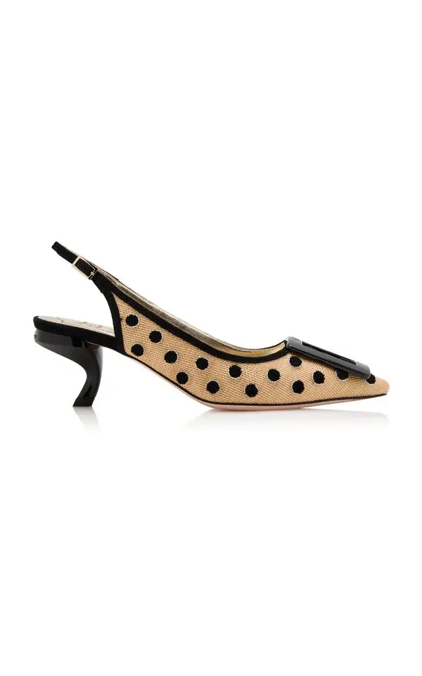ROGER VIVIER Virgule Dotted Raffia Slingback Pumps
