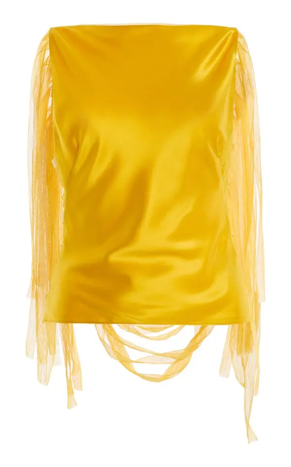 Christopher Esber Lattice Lace-trimmed Hammered-silk Top