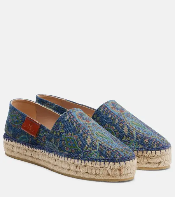 Etro Printed Cotton Espadrilles - Blue