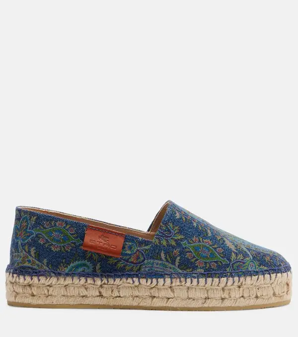 Etro Printed Cotton Espadrilles - Blue