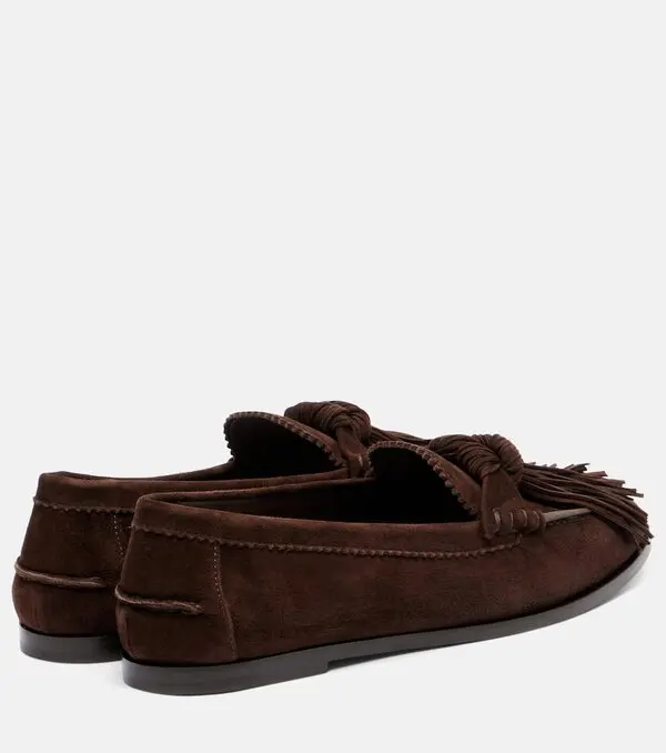 AQUAZZURA Freddie Fringed Suede Loafers - Brown