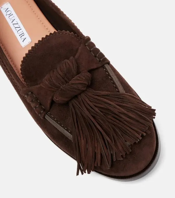AQUAZZURA Freddie Fringed Suede Loafers - Brown