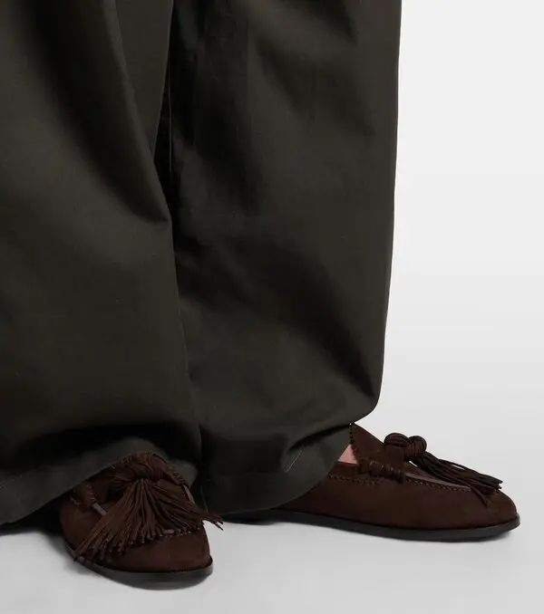AQUAZZURA Freddie Fringed Suede Loafers - Brown