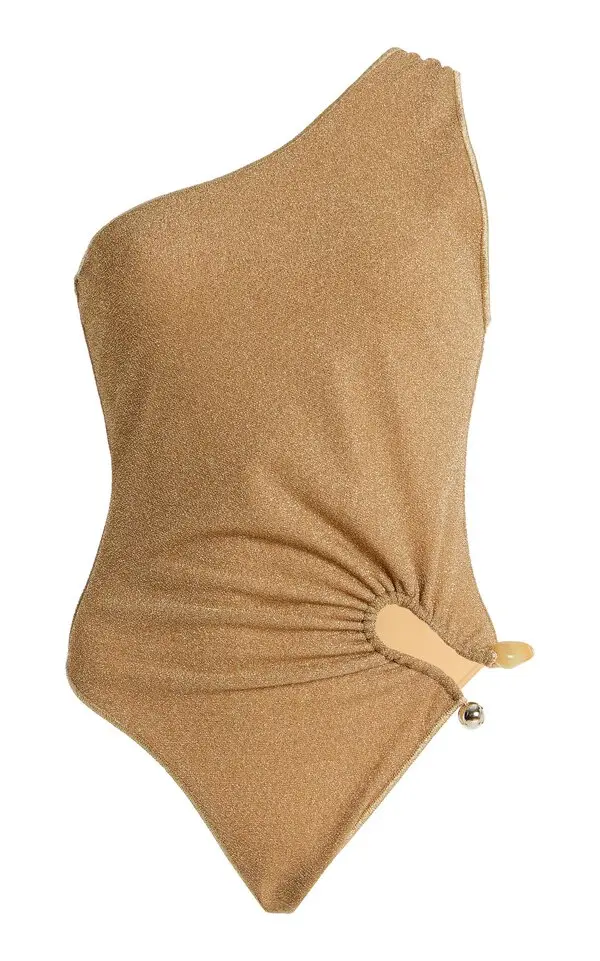 Oseree Lumière One-shoulder Swimsuit With Embellished Hardware - Gold