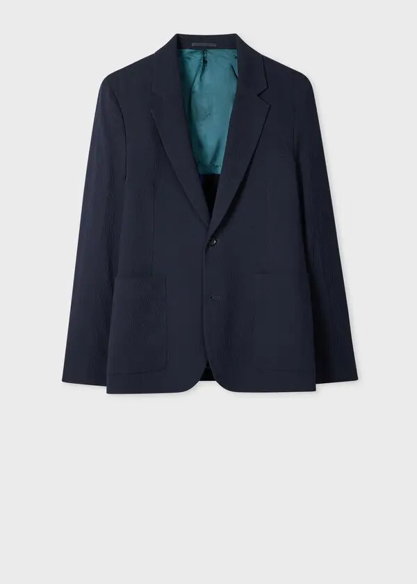 Paul Smith Navy Seersucker Cotton Check Buggy-lined Blazer