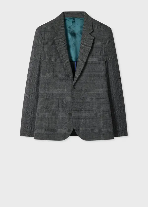 Paul Smith Grey Seersucker Cotton Check Buggy-lined Blazer