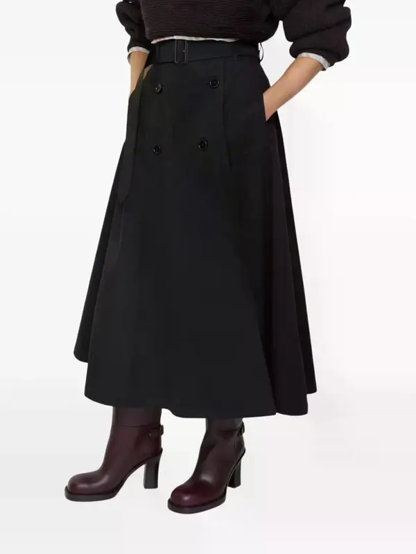 Burberry Belted Gabardine Midi Skirt - Black