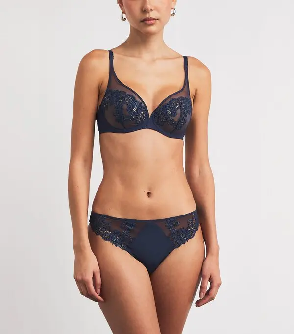 Simone Perele Lace Saga Plunge Underwired Bra - Navy