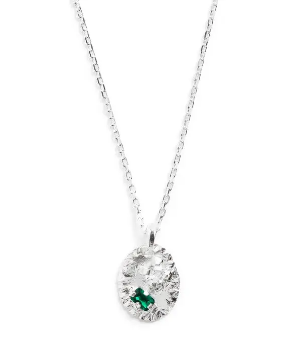 THE OUZE Sterling Diamond And Emerald Necklace - Silver