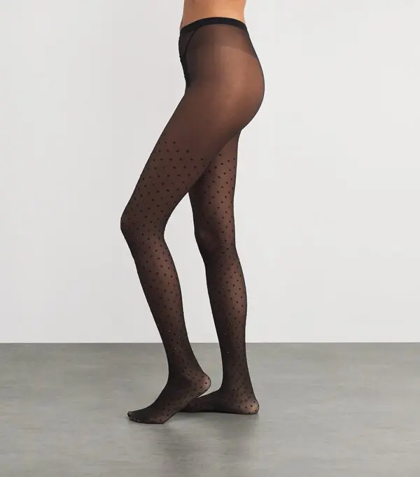 Wolford Crystal-embellished Polka-dot Tights - Black