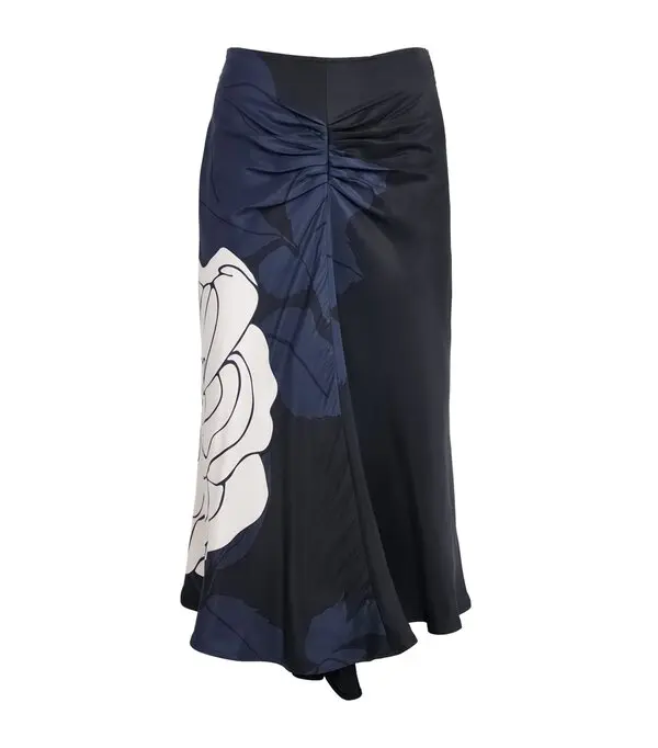 Victoria Beckham Printed Twill Midi Skirt - Navy