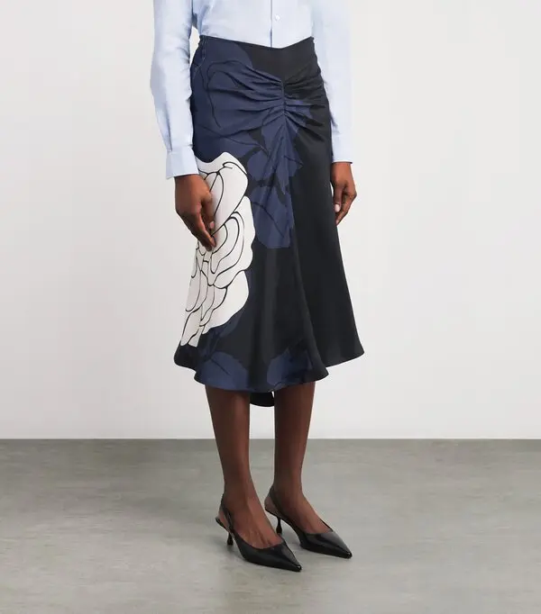 Victoria Beckham Printed Twill Midi Skirt - Navy