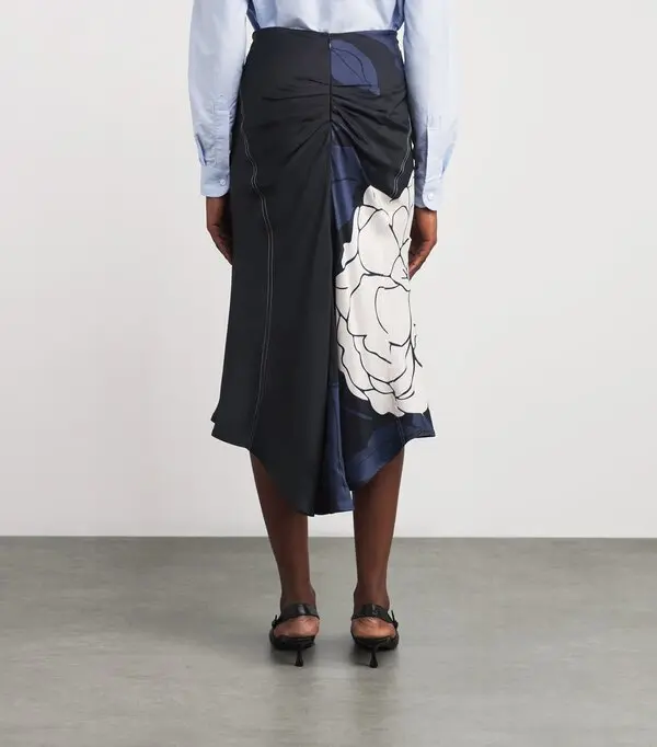 Victoria Beckham Printed Twill Midi Skirt - Navy