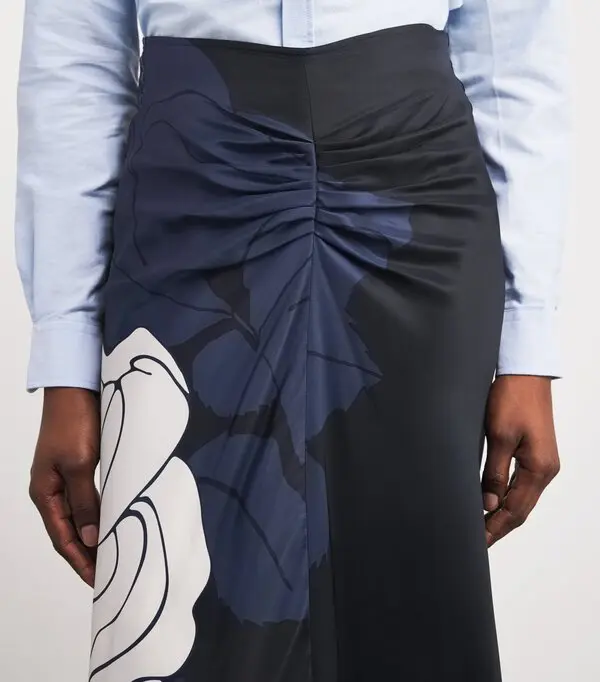 Victoria Beckham Printed Twill Midi Skirt - Navy