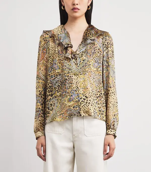 Etro Silk Leopard Ruffle-detail Blouse
