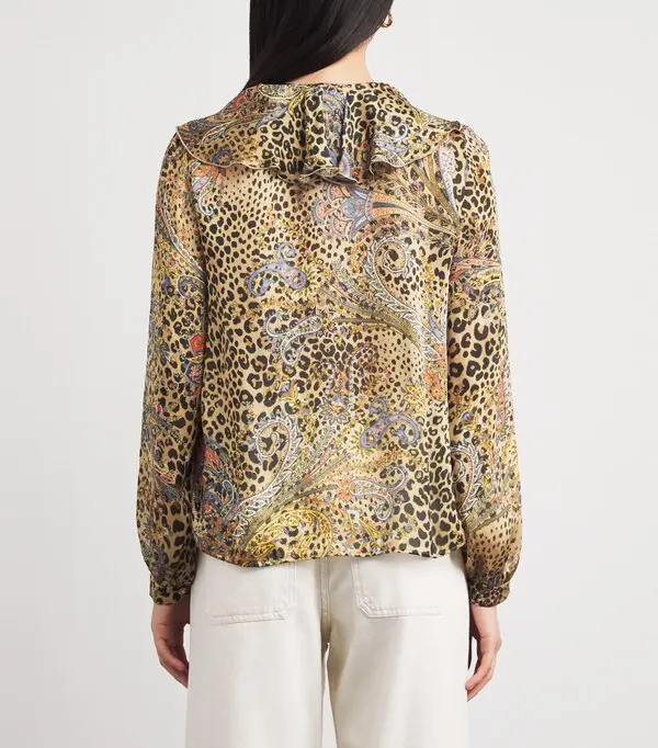 Etro Silk Leopard Ruffle-detail Blouse