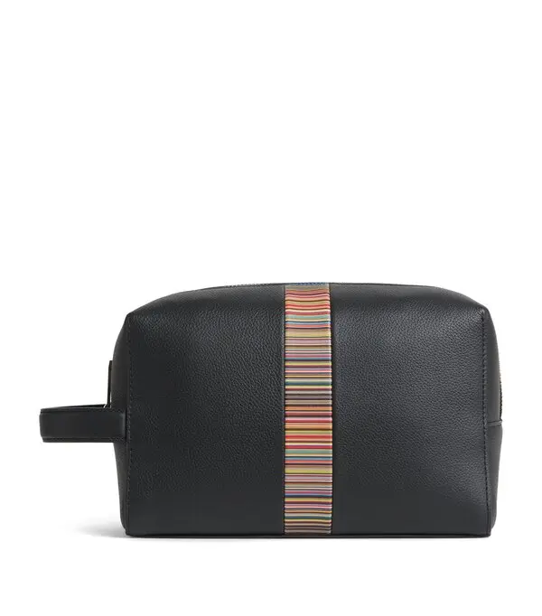 Paul Smith Leather Signature Stripe Wash Bag - Black