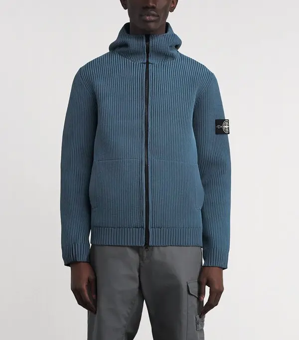 Stone Island President'S Knit Corrosion Zip-Up Hoodie - Navy