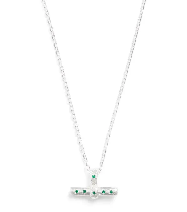 THE OUZE Sterling And Hydrothermal Emerald T-bar Necklace - Silver