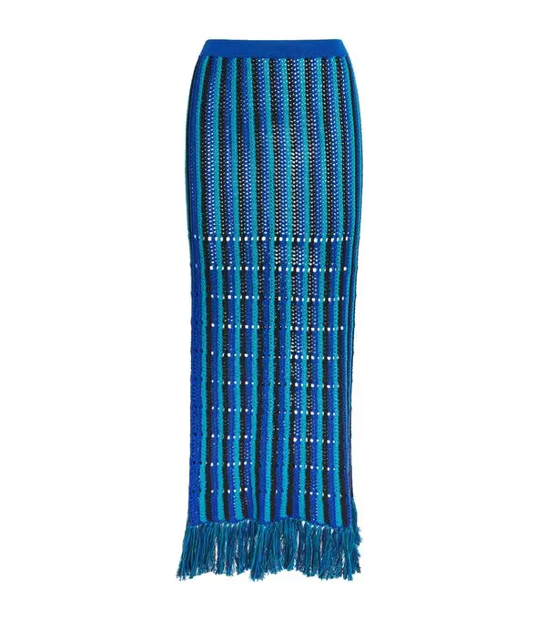 Escvdo Fringe Maxi Skirt - Blue