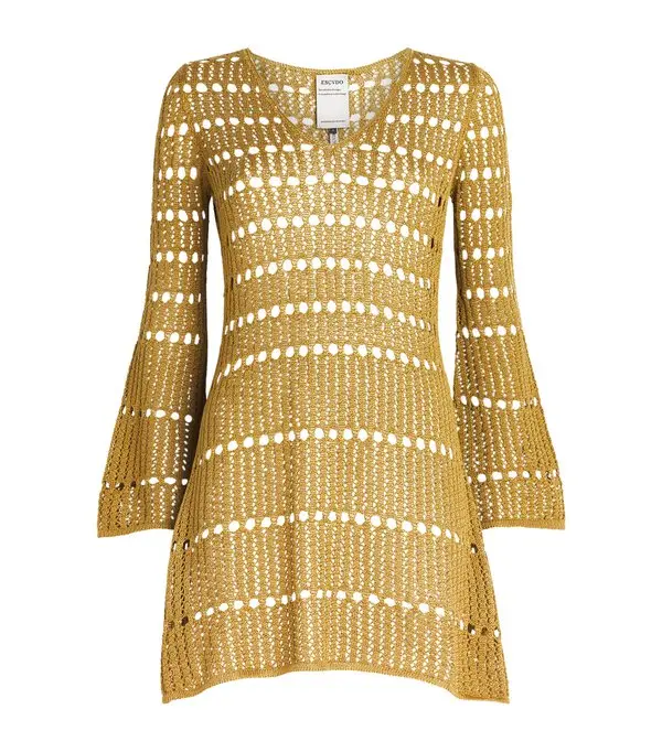 Escvdo Crochet Mini Dress - Gold