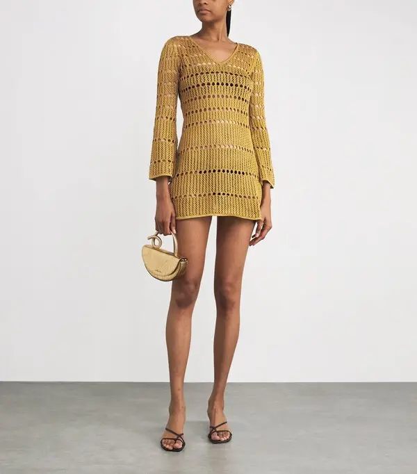 gold crochet mini dress Endless Days Striped Crochet Mini Dress (Sunbaked) · NanaMacs main image 0
